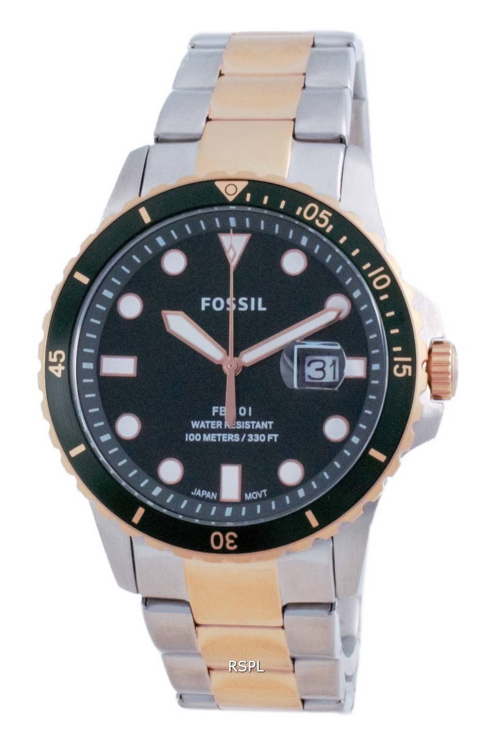 Fossil FB-01 Green Dial Stainless Steel Quartz FS5743 100M Mens Watch - Citywatches.co.za