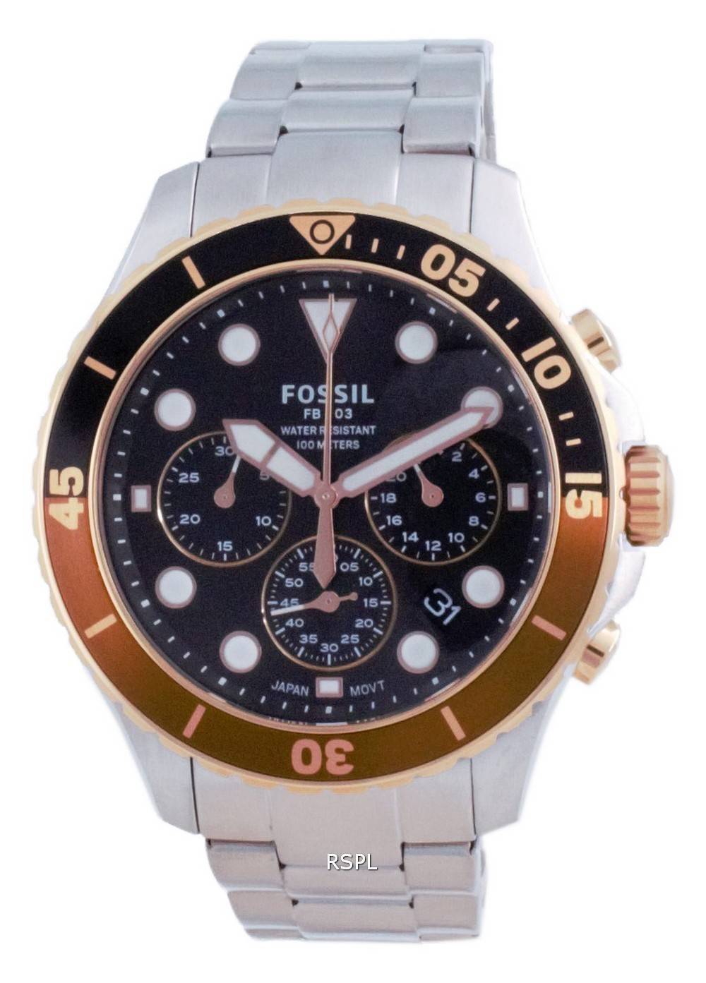 Fossil FB-03 Chronograph Black Dial Stainless Steel Quartz FS5768 100M ...