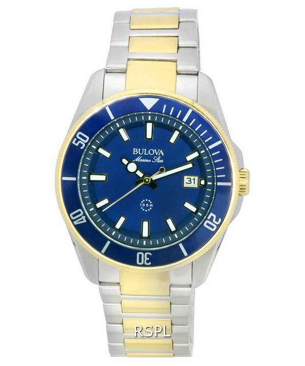 Bulova Marine Star Two Tone Bracelet Blue Dial Quartz 98B334 100M Men's ...