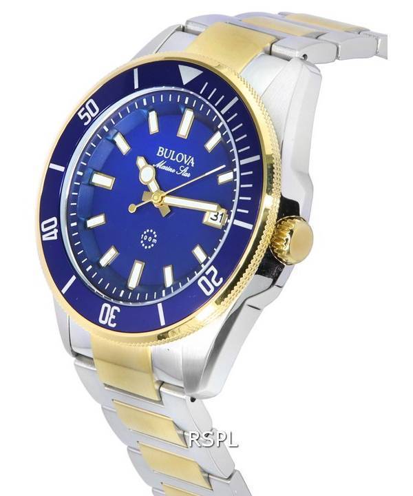 Bulova Marine Star Two Tone Bracelet Blue Dial Quartz 98B334 100M Men's ...