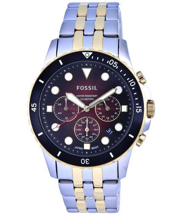 Fossil FB-01 Chronograph Two Tone Stainless Steel Red Dial Quartz FS5881 100M Mens Watch ...