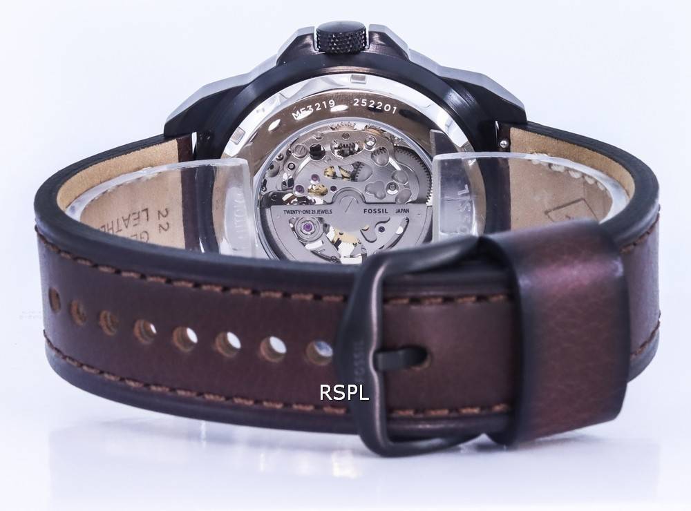 Fossil Bronson Leather Skeleton Dial Automatic ME3219 Mens Watch ...