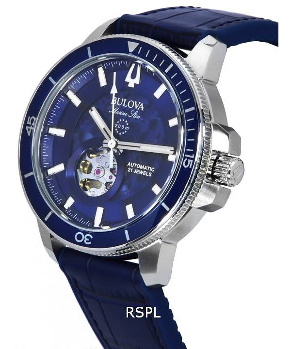 Bulova Marine Star Open Heart Blue Dial Automatic Diver's 96A291 200M ...