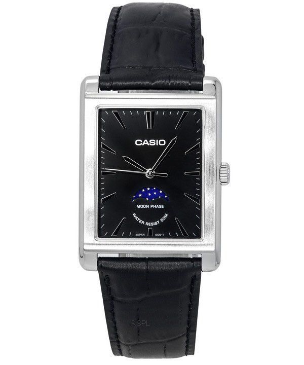 Casio Standard Analog Moon Phase Leather Strap Black Dial Quartz MTP ...