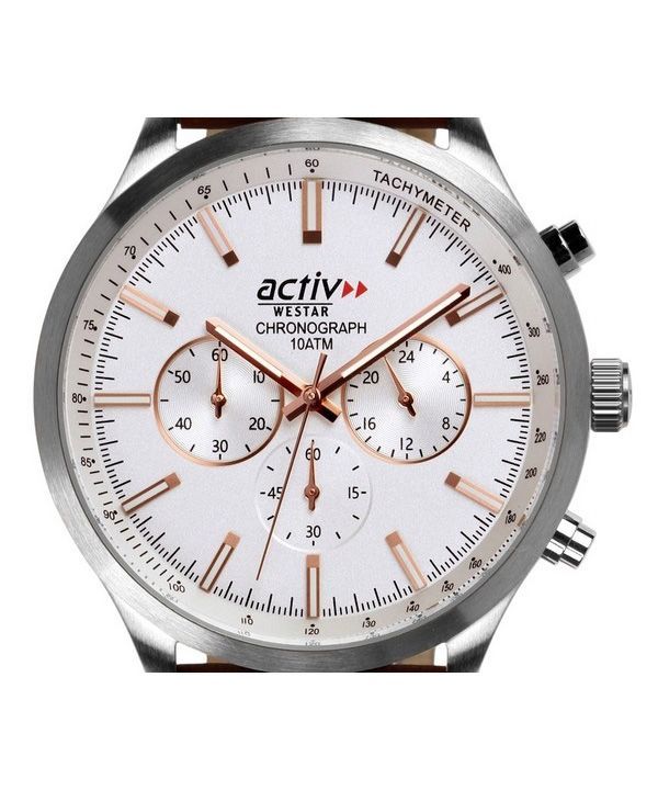 Westar Activ Chronograph Leather Strap Silver Dial Quartz 90243STN627 ...