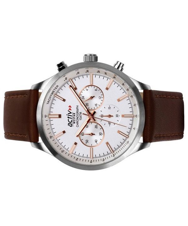 Westar Activ Chronograph Leather Strap Silver Dial Quartz 90243STN627 ...