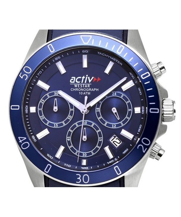 Westar Activ Chronograph Leather Strap Blue Dial Quartz 90245STN144 ...