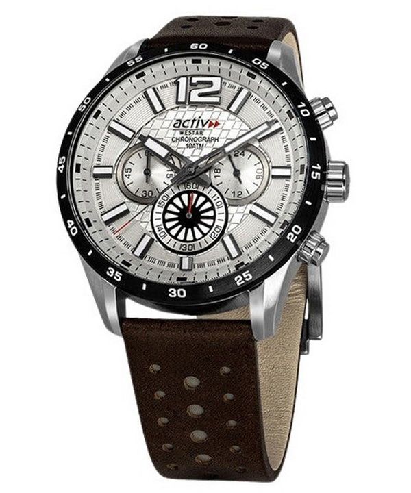 Westar Activ Chronograph Leather Strap Silver Dial Quartz 90249SBN127 ...
