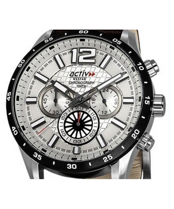 Westar Activ Chronograph Leather Strap Silver Dial Quartz 90249SBN127 ...