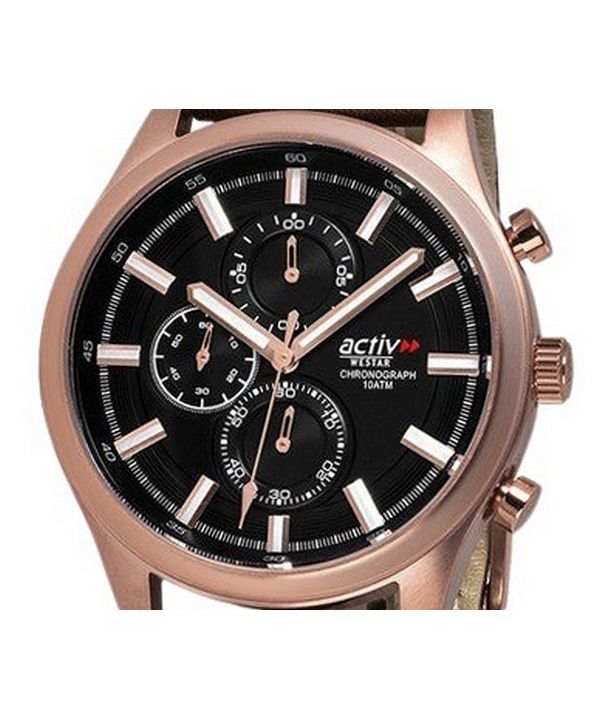 Westar Activ Chronograph Leather Strap Black Dial Quartz 90253PPN623 ...