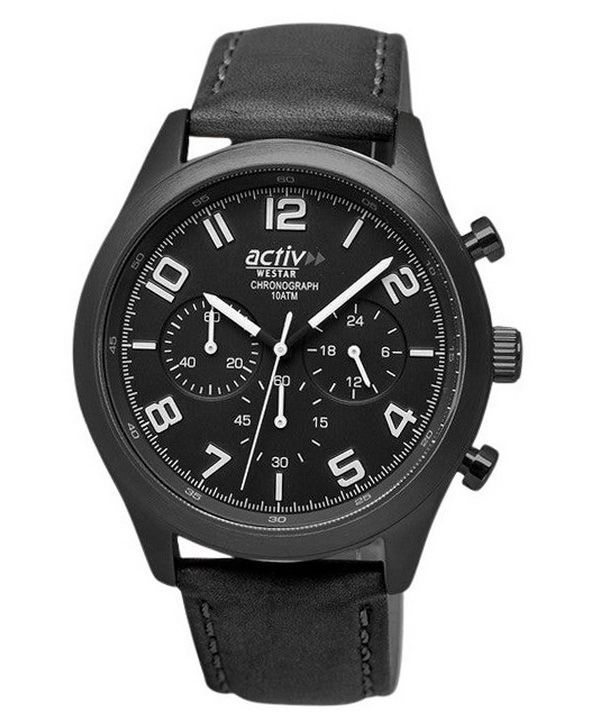 Westar Activ Chronograph Leather Strap Black Dial Quartz 90261GGN103 ...