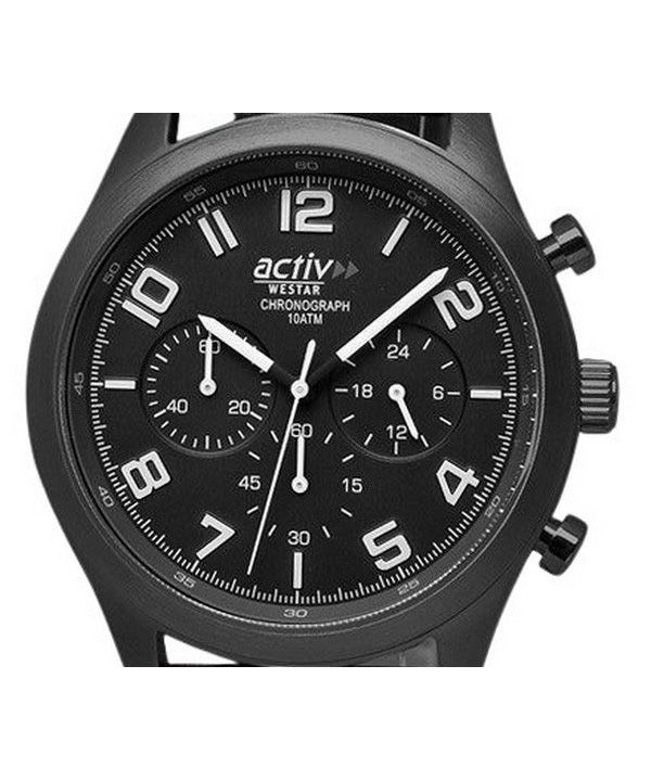Westar Activ Chronograph Leather Strap Black Dial Quartz 90261GGN103 ...