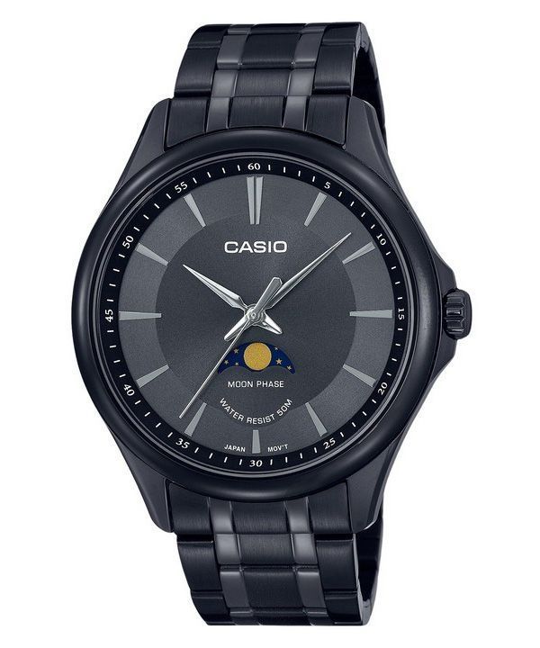 Casio Standard Analog Moon Phase Black Dial Quartz MTP-M100B-1A Mens ...