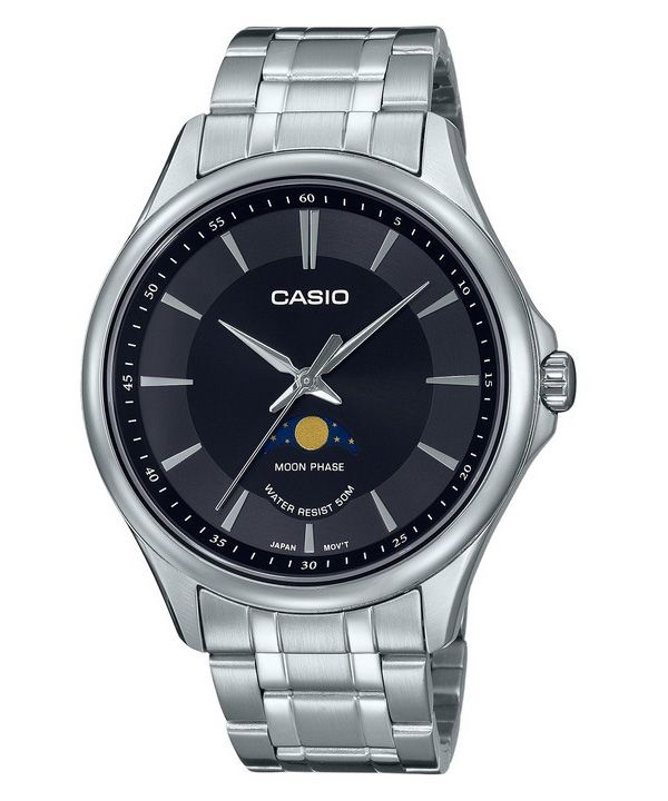 Casio Standard Analog Moon Phase Black Dial Quartz MTP-M100D-1A Mens Watch - Citywatches.co.za