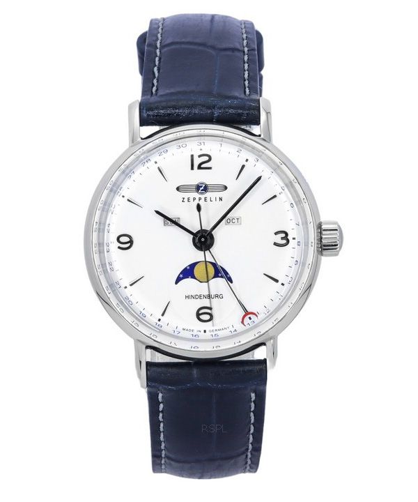 Zeppelin LZ129 Hindenburg Moon Phase Leather Strap White Dial Quartz ...