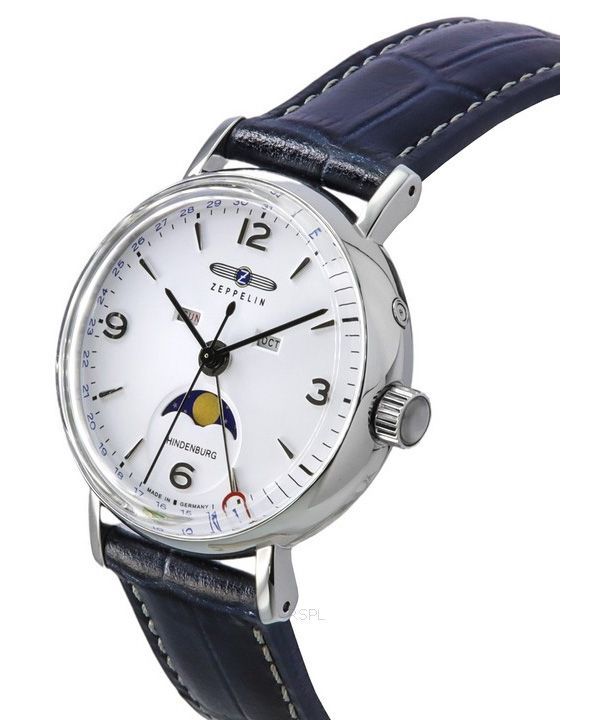 Zeppelin LZ129 Hindenburg Moon Phase Leather Strap White Dial Quartz ...
