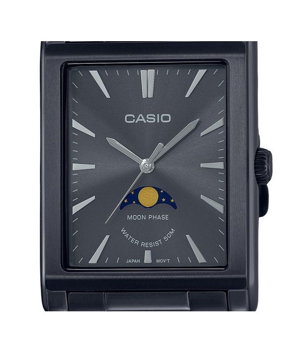 Casio Standard Analog Moon Phase Stainless Steel Black Dial Quartz MTP ...