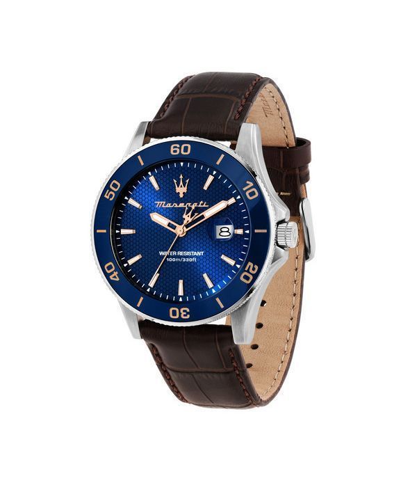 Maserati Competizione Leather Strap Blue Dial Quartz R8851100004 100M ...