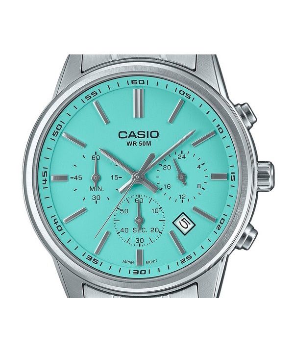 Casio Standard Analog Chronograph Stainless Steel Turquoise Dial Quartz ...