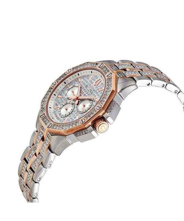 Bulova Octava Crystal Accents Two Tone Silver Multifunction Dial Quartz ...