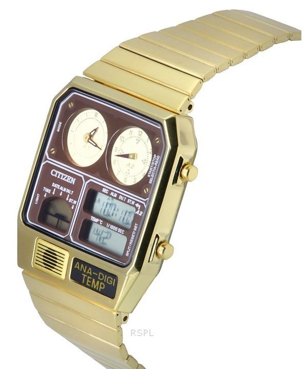 Citizen Reproduction Model Analog Digital Chronograph Gold Tone Stainless Steel Brown Dial ...