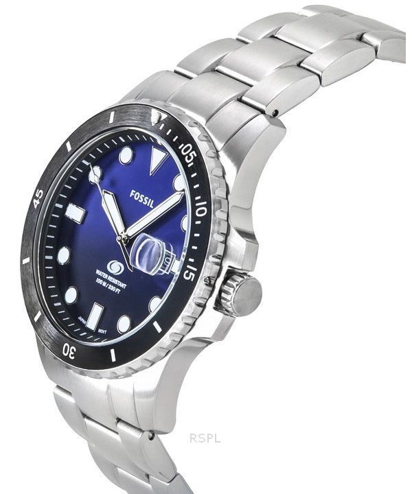Fossil Blue Dive Stainless Steel Black And Blue Dial Quartz FS6038 100M ...