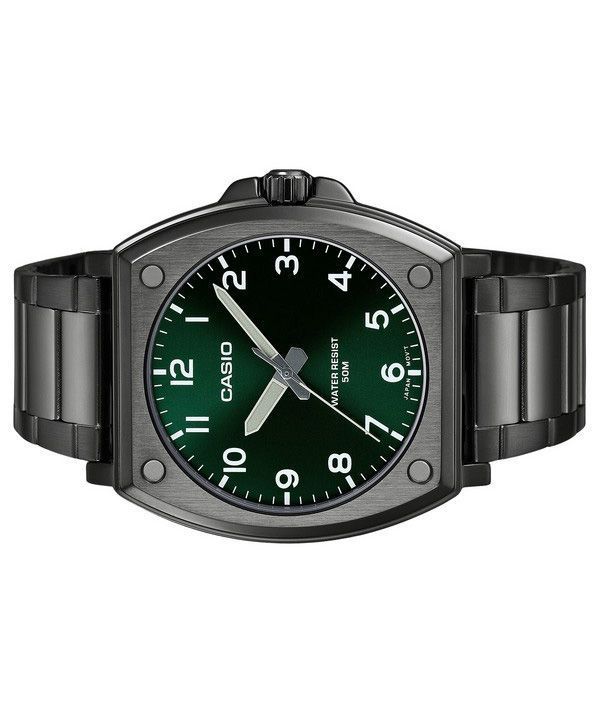 Casio Standard Analog Black Ion Plated Stainless Steel Green Dial Quartz MTP-E730B-3AV Men's ...