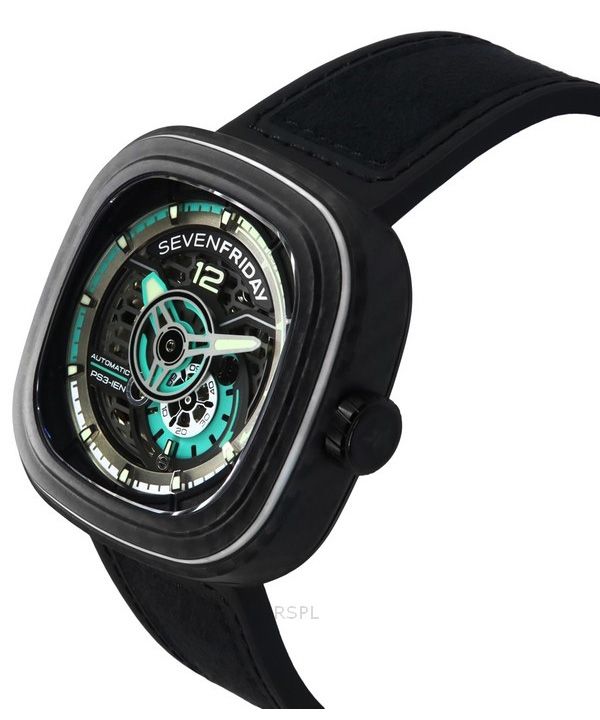 Sevenfriday P-Series Jade Carbon Grey And Blue Skeleton Dial Automatic ...