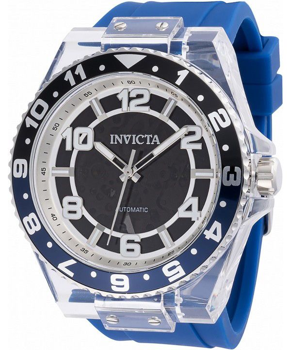 Invicta Speedway Blue Silicone Strap Black Skeleton Dial Batman Bezel ...