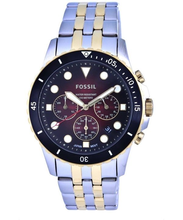 Refurbished Fossil FB-01 Chronograph Two Tone Stainless Steel Red Dial Quartz FS5881 100M Men's ...